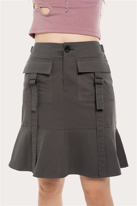 Dark Green Box Pockets Flared Mini Skirt LibÉ
