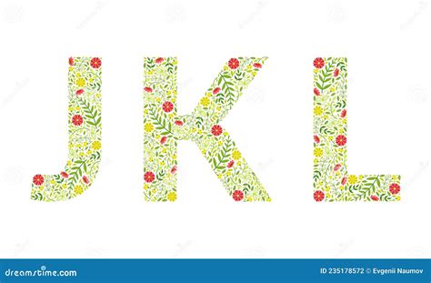 Alfabeto Floral Letra Mayúscula Ordenada Por Floret Y Conjunto De Vector Hoja Verde Ilustración