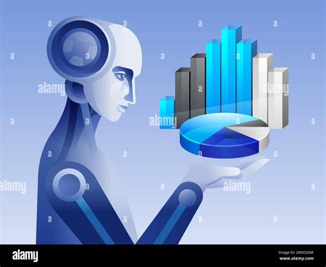 Robot With Graphs Concept Of Receiving A Profit From The Use Of Robotic