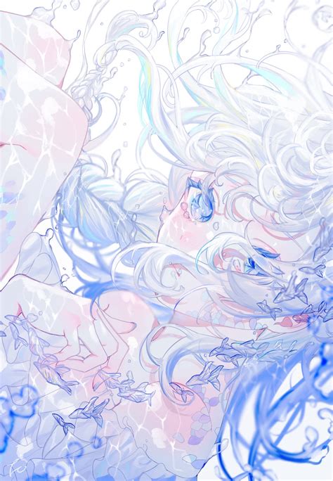 Safebooru 10 Io 1girl Air Bubble Aqua Hair Bare Shoulders Blue Eyes