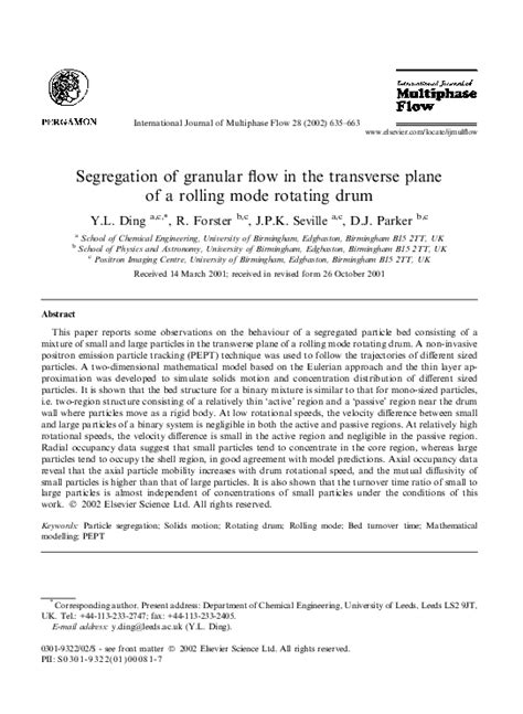 Pdf Segregation Of Granular Flow In The Transverse Plane Of A Rolling Mode Rotating Drum