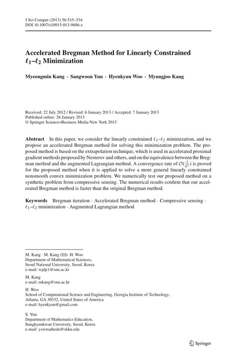 Pdf Accelerated Bregman Method For Linearly Constrained Ell 1ell