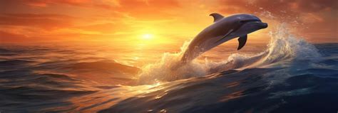 Premium Photo Dolphin Jumping Out Of The Water On Sunset Background