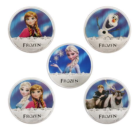 A Set Of 5 Pcs Frozen Elsa And Anna Princess Olaf Cartoon Colored Silver