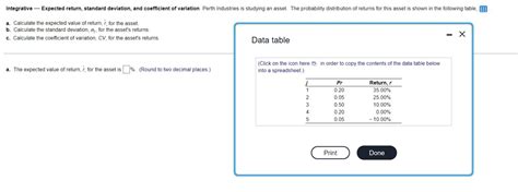 Solved Integrative Expected Return Standard Deviation