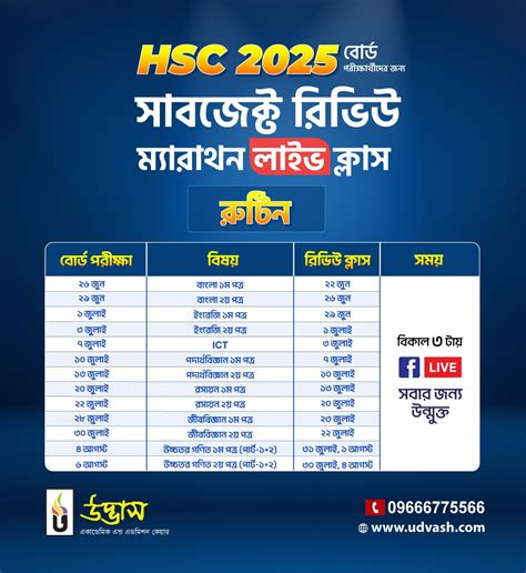 উন্মেষ Hsc 2025 সাবজেক্ট রিভিউ ম্যারাথন লাইভ ক্লাস রুটিন। Hsc25 Subjectreview Class