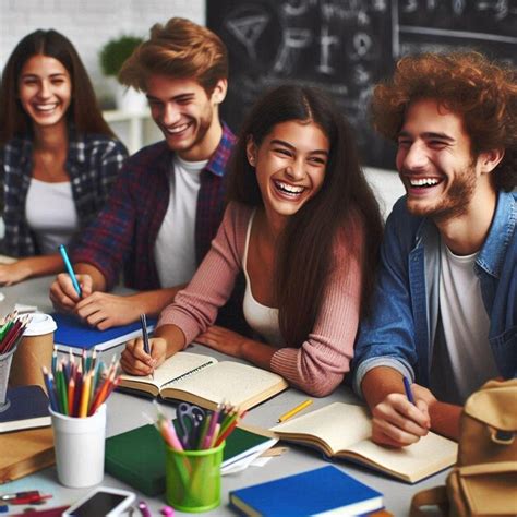 Students Laughing And Studying In Class Premium Ai Generated Image