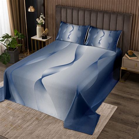 Yst Gradient Pastel Blue And White Quilt Set Ombre Twin Bedspread Set