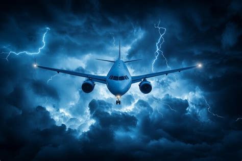 Premium Photo Airplane In Storm Dramatic Flight Amid Lightning And
