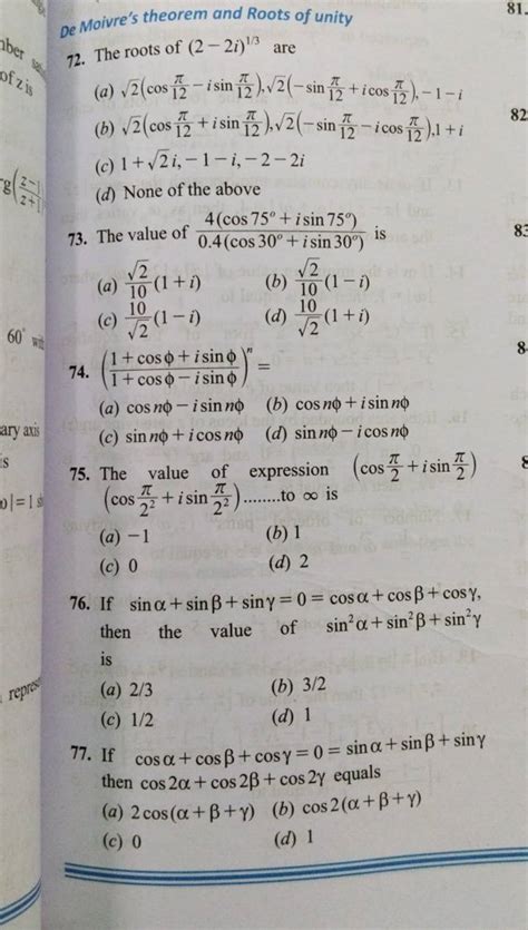 De Moivres Theorem And Roots Of Unity 12 The Roots Of 2−2i13 Are