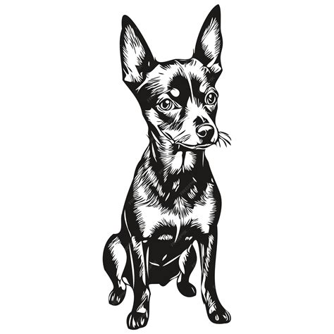 Pinscher Miniatura Cão Gravado Vetor Retrato Rosto Desenho Vintage