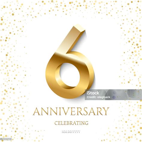 황금 6 주년 기념 텍스트와 흰색 바탕에 색종이 벡터 축 하 6 주년 기념 이벤트 템플릿입니다 6에 대한 스톡 벡터 아트 및 기타 이미지 Istock