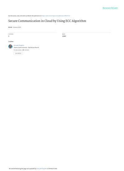 Secure Communication In Cloud By Using Ecc Algorithm