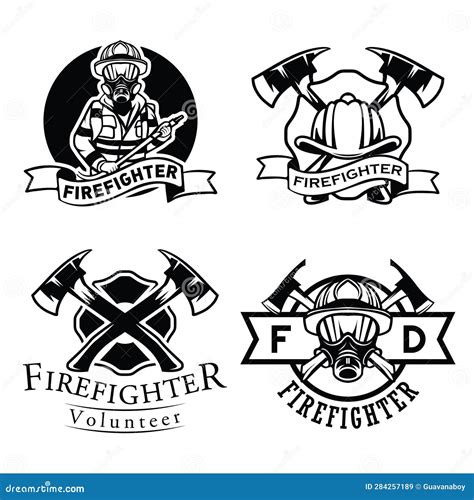 Retro Firefighter Logo Bundle Template Stock Vector Illustration Of