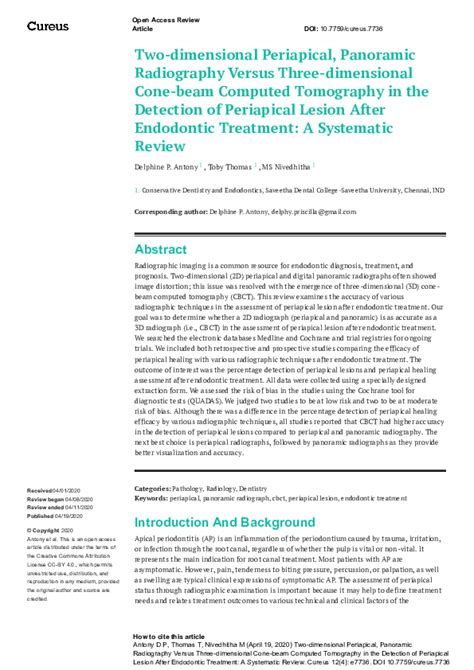 Pdf Two Dimensional Periapical Panoramic Radiography Versus Three Dimensional Cone Beam