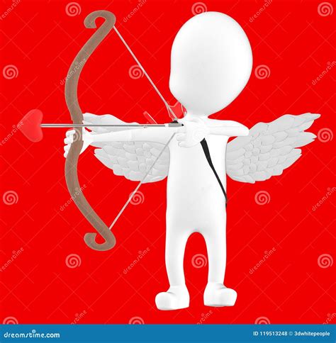 3d White Character Cupid Shooting Arrows From His Bow Stock