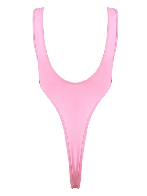 Acsuss Womens Sexy Ultra Thin See Through One Piece High Cut Legs Bodysuit Thong Leotard Pink