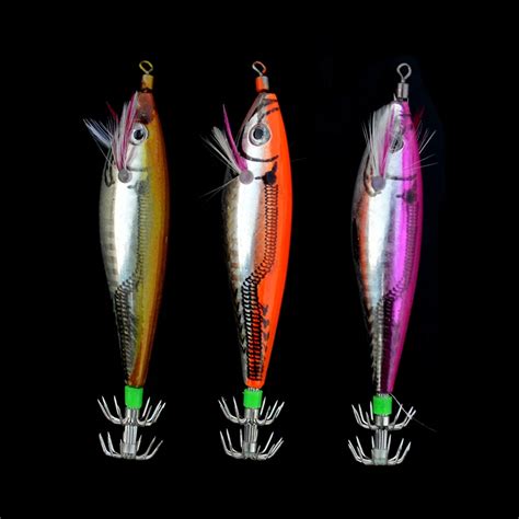 Rattle Squid Jigs 1 Piece Metal Ball Inside Wood Shrimp With Octopus