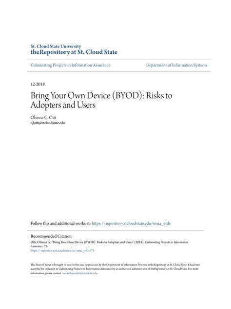 Bring Your Own Device Byod Risks To Adopters And Users Pdf