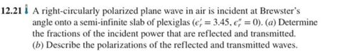 Solved 221 D A Right Circularly Polarized Plane Wave In Air