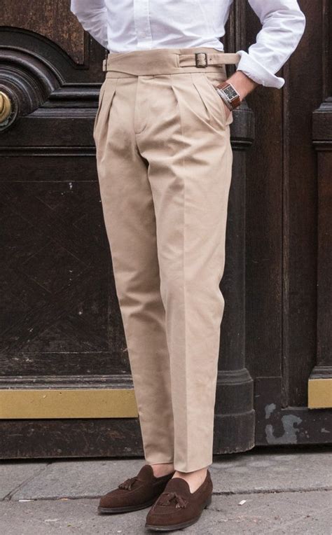 Beige Gurkha Double Pleated Trousers Mens Pants Fashion Pants Outfit