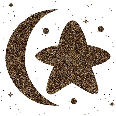 Golden Moon And Stars Pattern For Textile And Wrapping Design Stock