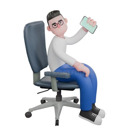 A Male Video Editor Sits On A Chair With His Left Hand Hold A Cell