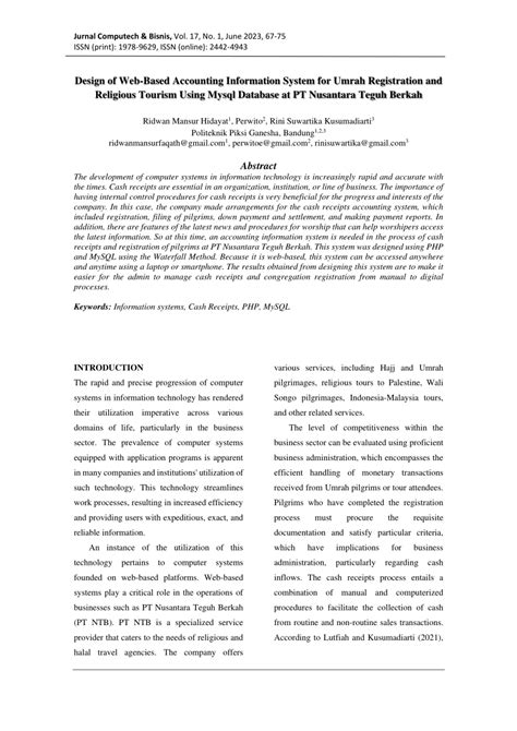 Pdf Design Of Web Based Accounting Information System For Umrah Registration And Religious