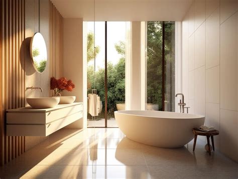 Premium Ai Image Realistic Interior Design Bathroom With Bathtub