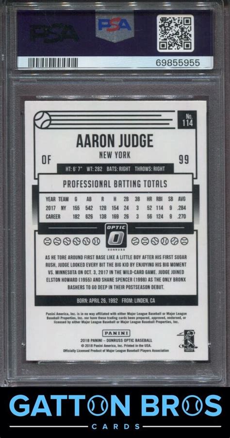2018 Panini Donruss Optic Aaron Judge Looking Up 114 Psa 10 Gem Mint