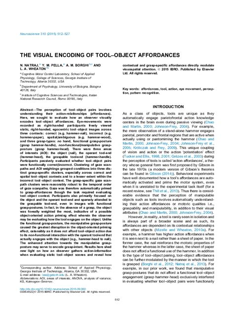 Pdf The Visual Encoding Of Tool Object Affordances