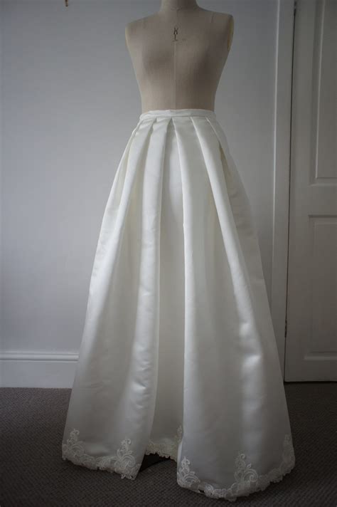 Duchess Satin Box Pleat Skirt With Guipure Lace Detail On Hem Etsy