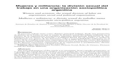 Mujeres Y Militancia La División Sexual Del Trabajo En · Instituto