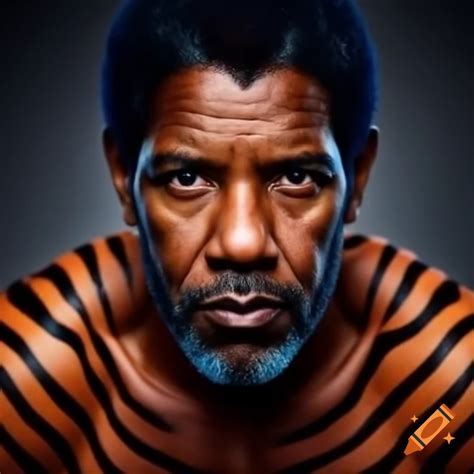 Muscular Man With Tiger Style Makeup Featuring Blue Hair And Orange Skin On Craiyon