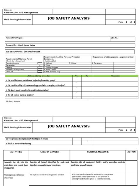 Jsa For Excavation Pdf