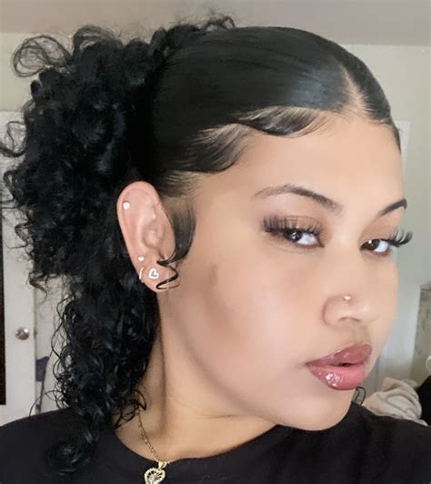 Slickedbackhair Curlyhairstyles Edges Halfuphalfdown Curlyhair