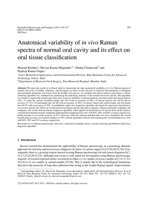 Pdf Anatomical Variability Of In Vivo Raman Spectra Of Normal Oral