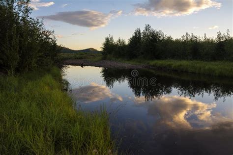 Reflection In The River Spring Or Summer Landscape River Clouds Blue
