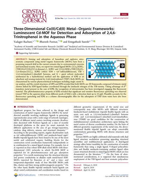 Pdf Three Dimensional Co Ii Cd Ii Mofs Luminescent Cd Mof For Detection And Adsorption Of