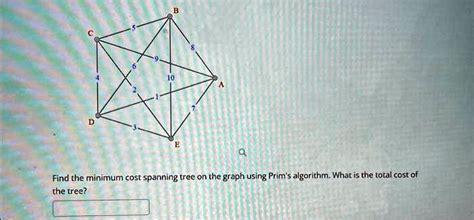 Solved Please Solve Find The Minimum Cost Spanning Tree On The Graph