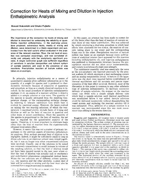 Pdf Correction For Heats Of Mixing And Dilution In Injection Enthalpimetric Analysis Dokumen