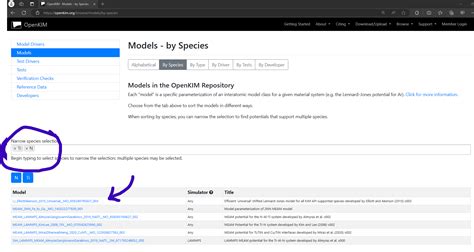 compile openkim and use its potential database within lammps implant