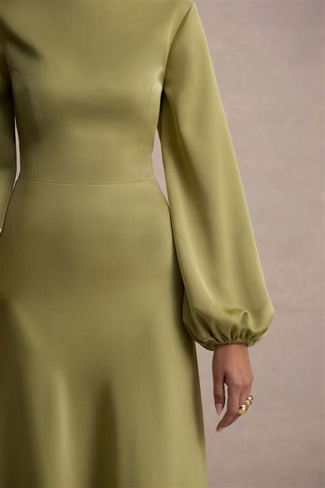 Crawley Light Green Satin Puff Sleeve Maxi Dress Club L London Usa
