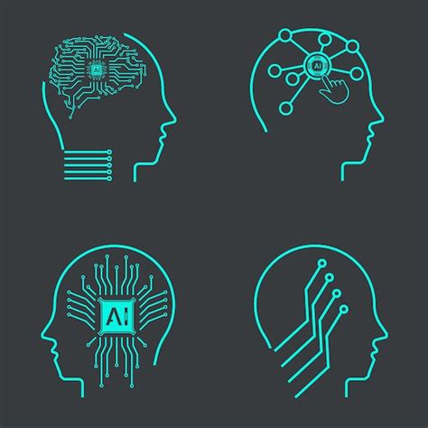 Premium Vector Collection Of Four Artificial Intelligence Icons Set In Line Style Machine