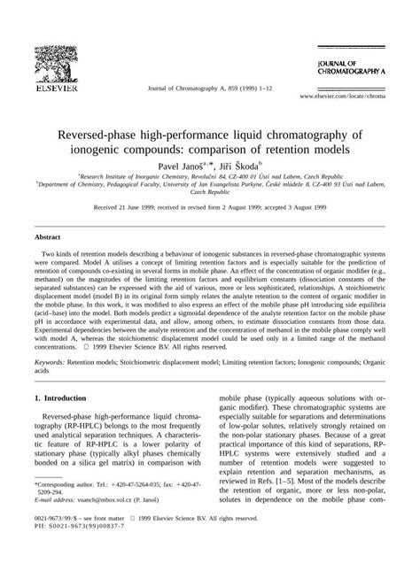 Pdf Reversed Phase High Performance Liquid Chromatography Of Ionogenic Compounds Comparison