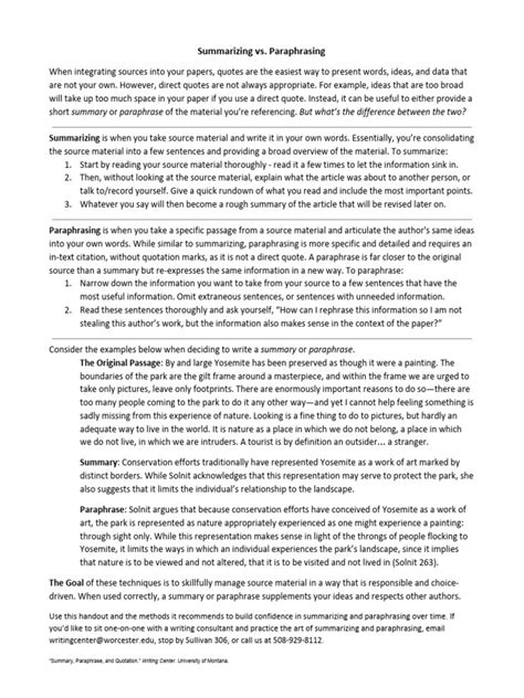 Summarizing Vs Paraphrasing Pdf