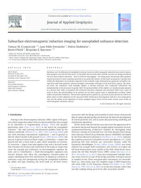 Pdf Subsurface Electromagnetic Induction Imaging For Unexploded