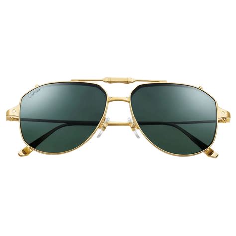 Cartier Pilot Brushed Gold Polarized Green Lenses Santos De