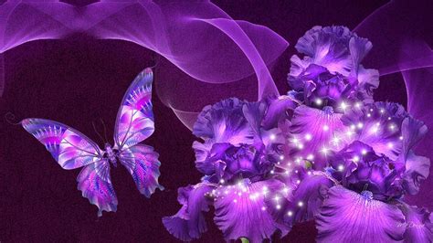 Purple Butterflies And Flowers Background