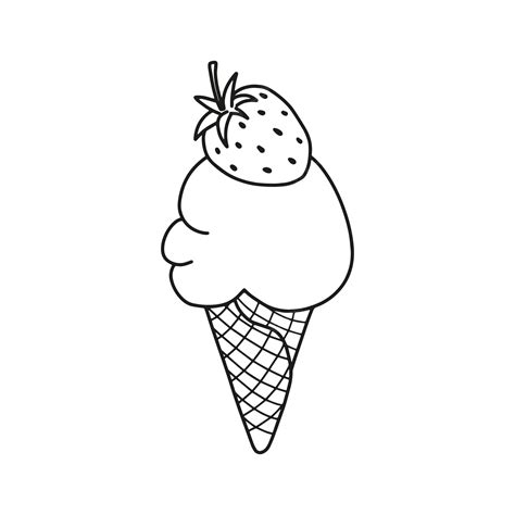 Ilustración Lineal De Helado Con Fresa Encima Helado En Un Gofre